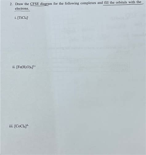 Solved Draw The CFSE Diagram For The Following Complexes And Chegg Com