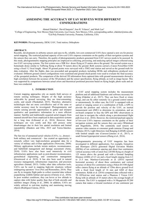 PDF ASSESSING THE ACCURACY OF UAV SURVEYS WITH DIFFERENT CONFIGURATIONS