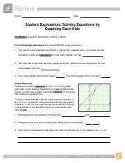 SolvEqGraphSE Pdf Name Date Babe Exploration Solving Equations By Graphing Each Side