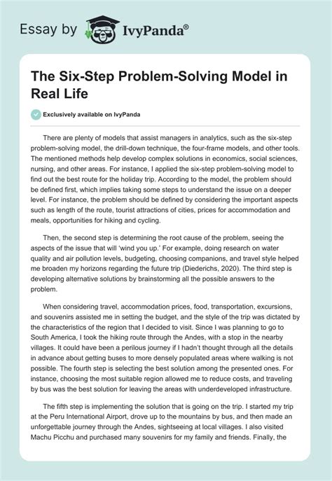 The Six Step Problem Solving Model In Real Life 382 Words Essay Example