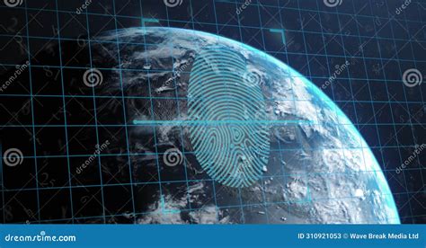 Image Of Biometric Fingerprint And Scope Scanning Over Globe Stock Image Image Of Security