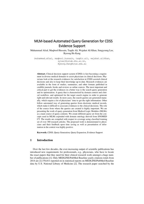 pdf mlm based automated query generation for cdss evidence support