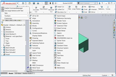 SOLIDWORKS Command Manager And Toolbar Controls