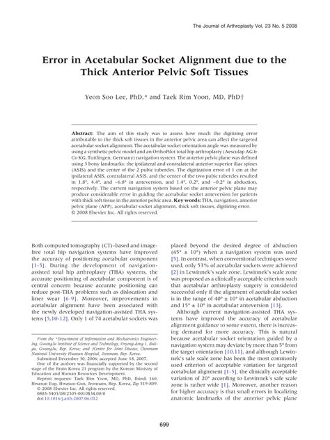 Pdf Error In Acetabular Socket Alignment Due To The Thick Anterior Pelvic Soft Tissues