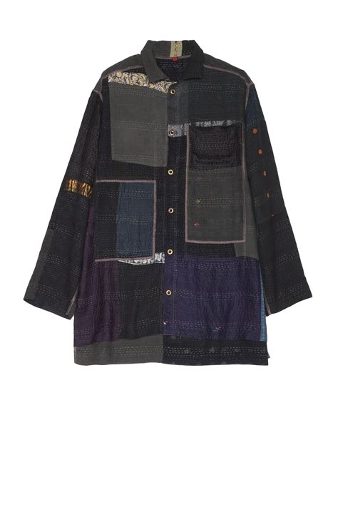 Cotton Silk Sw Patch Kantha Shirt Jkt Ws2023 Blk Mieko Mintz Us