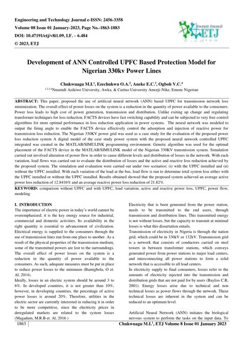 Pdf Development Of Ann Controlled Upfc Based Protection Model For Nigerian 330kv Power Lines