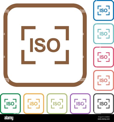 Camera Iso Speed Setting Simple Icons In Color Rounded Square Frames On White Background Stock