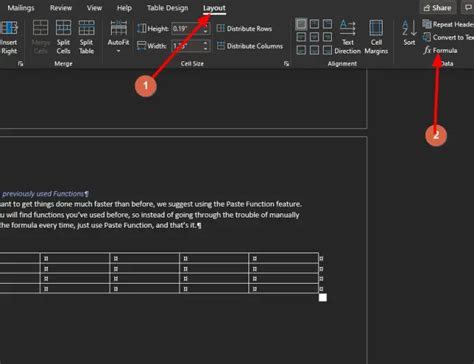 How To Insert Formula In Word Table