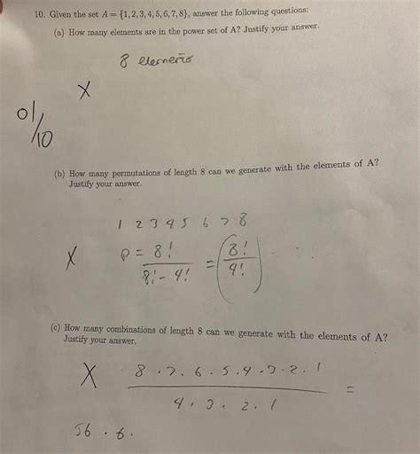 Solved 10 Given The Set A 1 2 3 4 5 6 7 8 Chegg Com