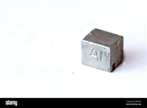 Aluminium Cube With Element Name Al On It On White Background Stock