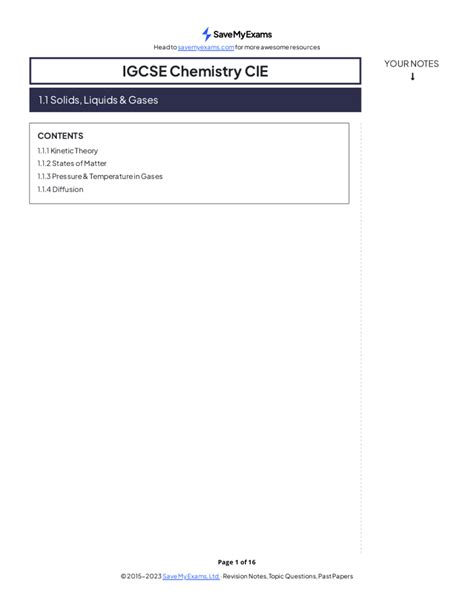 Igcse Chemistry Solids Liquids And Gases Revision Notes