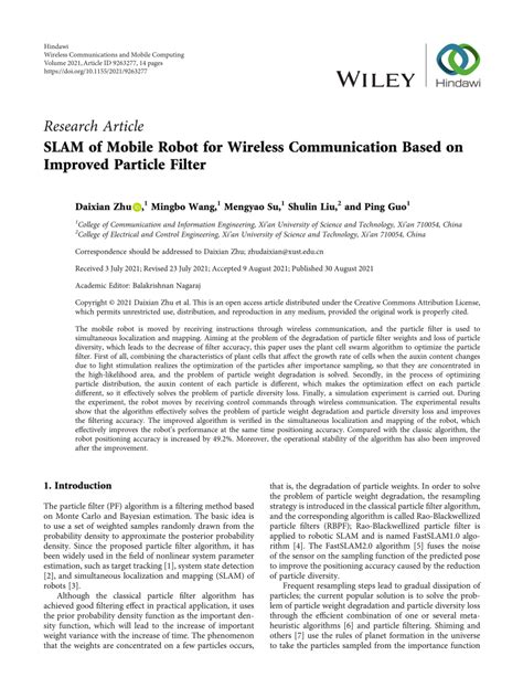 Pdf Slam Of Mobile Robot For Wireless Communication Based On Improved Particle Filter