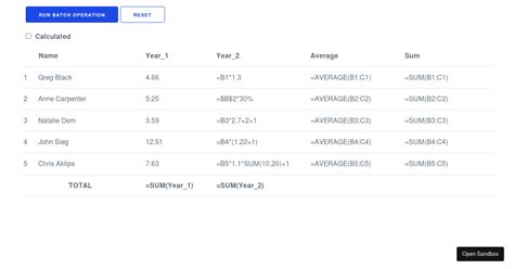 hyperformula batch operations demo codesandbox