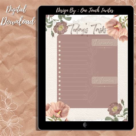 Digital To Do List Digital Daily Task List Digital Planner Planner Template Etsy
