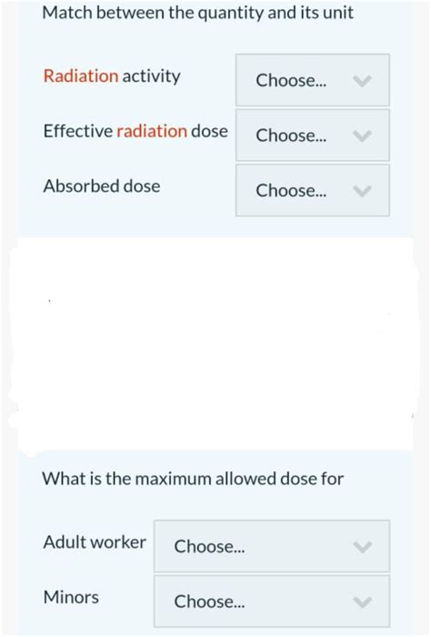 Match Between The Quantity And Its Unit Radiation