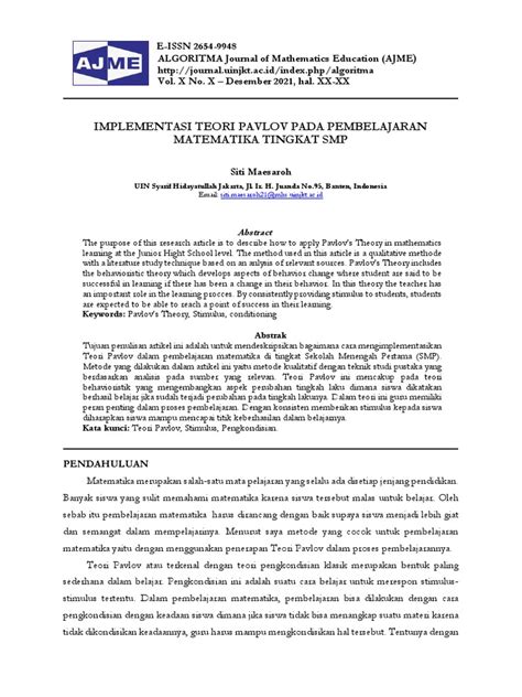 2a 11210170000021 Siti Maesaroh Implementasi Teori Pavlov Pdf