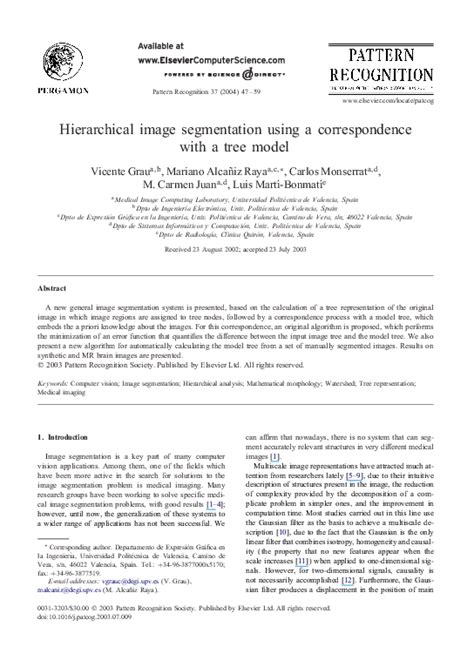 Pdf Hierarchical Image Segmentation Using A Correspondence With A