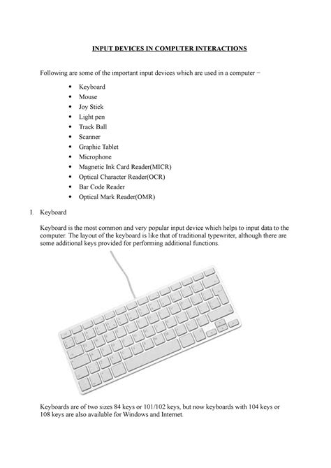 Computer Graphics Class INPUT DEVICES IN COMPUTER INTERACTIONS Following Are Some Of The Studocu