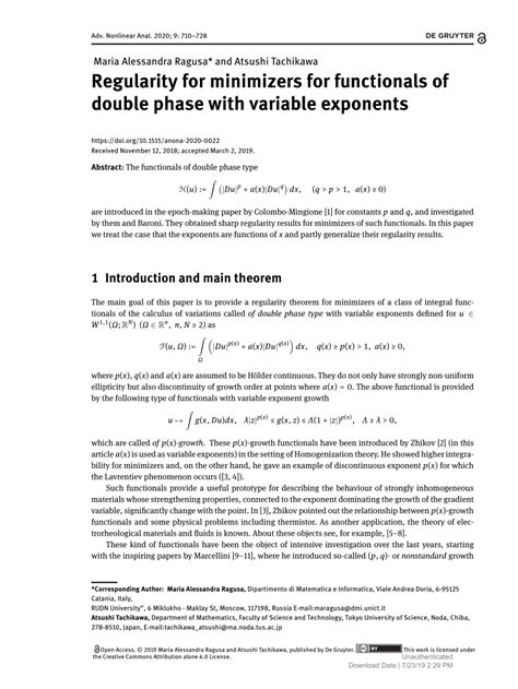 Pdf Regularity For Minimizers For Functionals Of Double Phase With