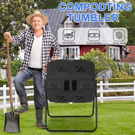 Fdw Outdoor Compost Bin 43 Gallon Dual Chamber Tumbling