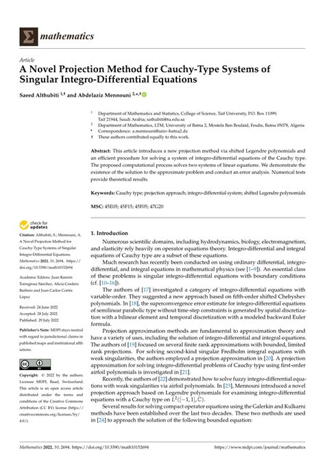 Pdf A Novel Projection Method For Cauchy Type Systems Of Singular Integro Differential Equations