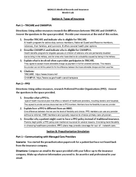 Week Online Lab DONE Week Lab MOA Medical Records And Insurance Week Lab Section A