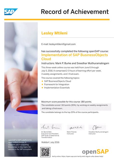 Sap Cloud Record Of Achievement Pdf Computer Software And Applications Computing