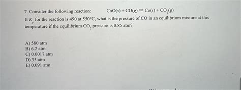 Solved Consider The Following Reaction