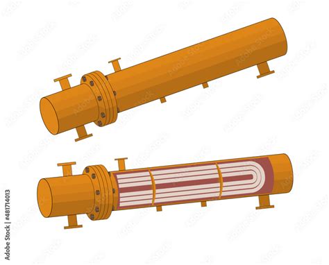Shell And Tube Heat Exchanger With Inside Structure Isolated On White Vector Illustration