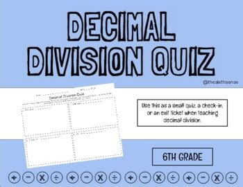 Decimal Division Quiz By The Sixth Sense TPT