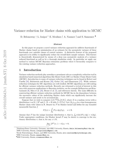 Variance Reduction For Markov Chains With Application To Mcmc Deepai