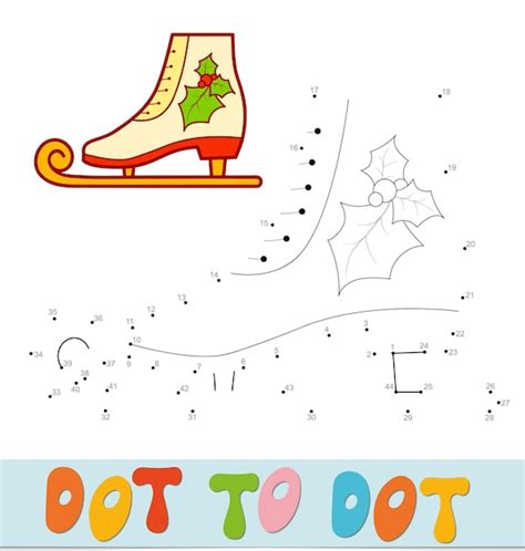 Dot To Dot 크리스마스 퍼즐입니다 점 게임을 연결합니다 스케이트 벡터 일러스트 레이 션 프리미엄 벡터