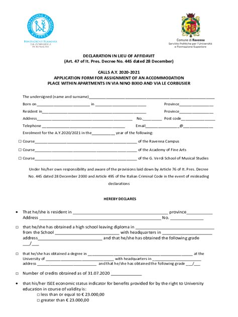 Fillable Online Statement In Lieu Of An Affidavit Article 47 Of Fax Email Print Pdffiller