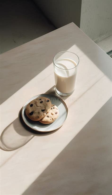 Glass Of Milk And Cookies On A Table In Sunlight Breakfast Concept