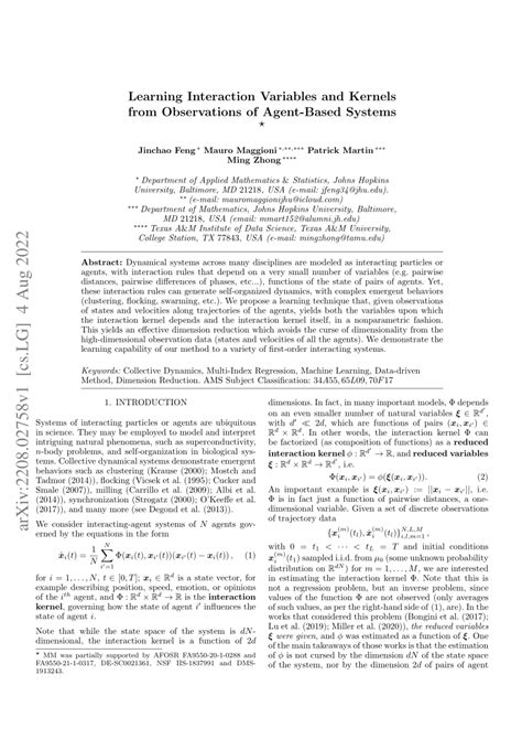 Pdf Learning Interaction Variables And Kernels From Observations Of Agent Based Systems