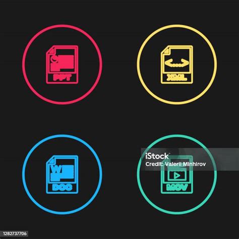 라인 Doc 파일 문서 Mov Xml 및 Ppt 아이콘을 설정합니다 벡터 개념에 대한 스톡 벡터 아트 및 기타 이미지 개념