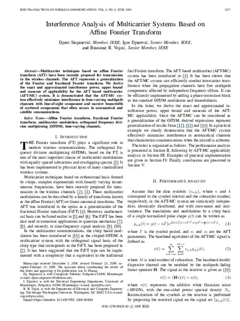 pdf interference analysis of multicarrier systems based on affine
