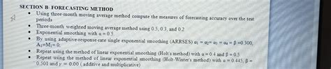 Section B Forecasting Method Using Three Month