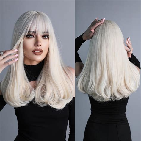 Park Yun Long Platinum Blonde Wigs For Women Synthetic