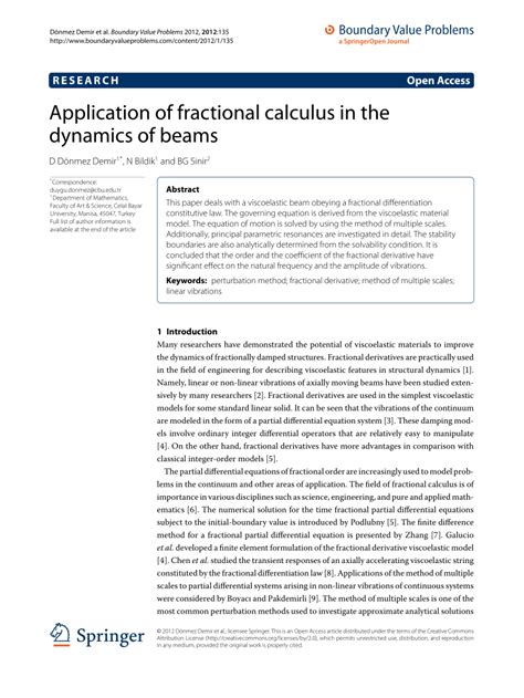 Pdf Application Of Fractional Calculus In The Dynamics Of Beams