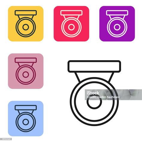 흰색 배경에 격리된 검은색 선 권투 공 아이콘 권투 벨 색상 사각형 버튼으로 아이콘을 설정합니다 벡터 강철에 대한 스톡 벡터 아트 및 기타 이미지 Istock