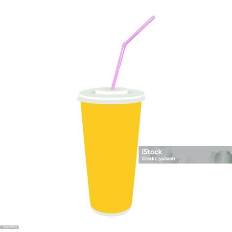 흰색 배경에 고립 밀 짚 마시는 컵 서식 파일에 노란색 커피 차 콜라 칵테일 소 다 또는 차가운 음료에 대 한 벡터 일러스트입니다 이랑입니다 현실 노랑에 대한 스톡 벡터