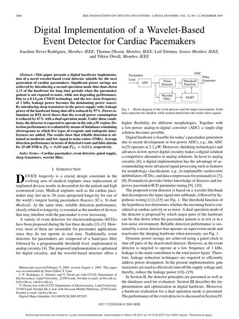 Pdf Digital Implementation Of A Wavelet Based Event Detector For Cardiac Pacemakers