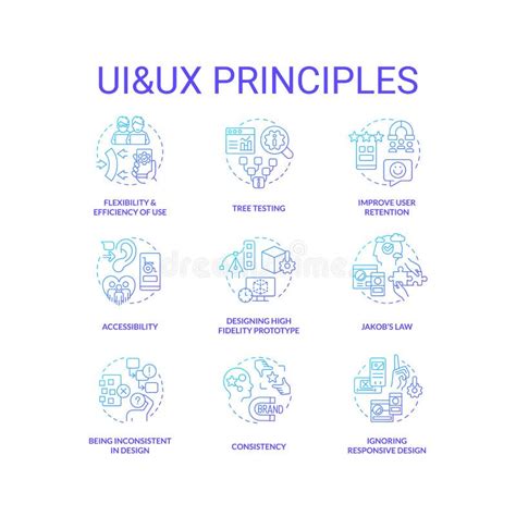 Ui Ux Rules Blue Gradient Concept Icons Set Stock Vector Illustration