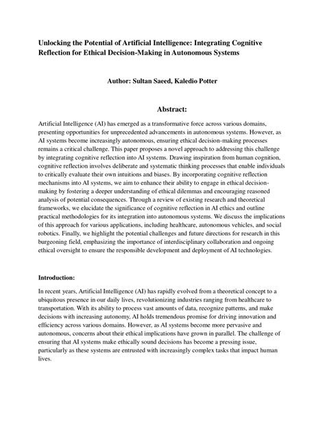 Pdf Unlocking The Potential Of Artificial Intelligence Integrating Cognitive Reflection For