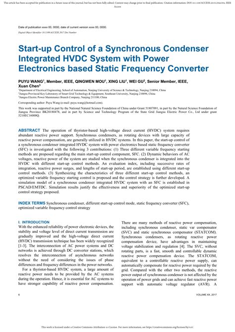 Pdf Start Up Control Of A Synchronous Condenser Integrated Hvdc