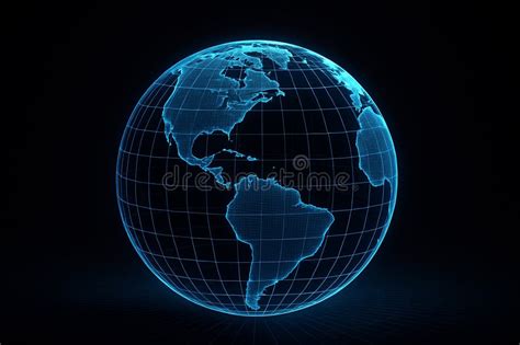 Ai Generated 3d Wireframe Rendering Of Earth Showing Glowing Blue Latitude And Longitude Lines