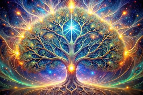 Cosmic Tree Of Life Radiant Glow Mystical Galaxy Background Stock