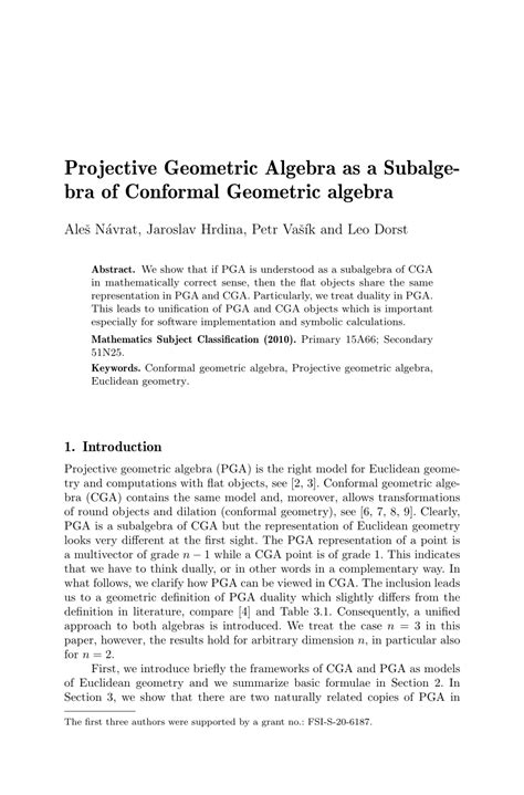 Pdf Projective Geometric Algebra As A Subalgebra Of Conformal Geometric Algebra