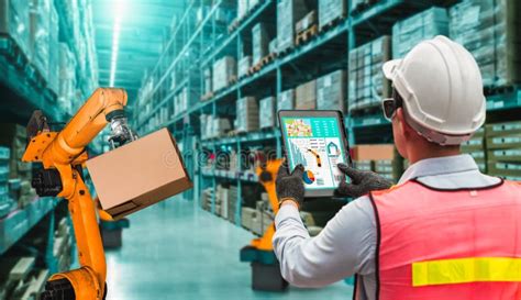 Smart Robot Arm Systems For Innovative Warehouse And Factory Digital Technology Stock Image